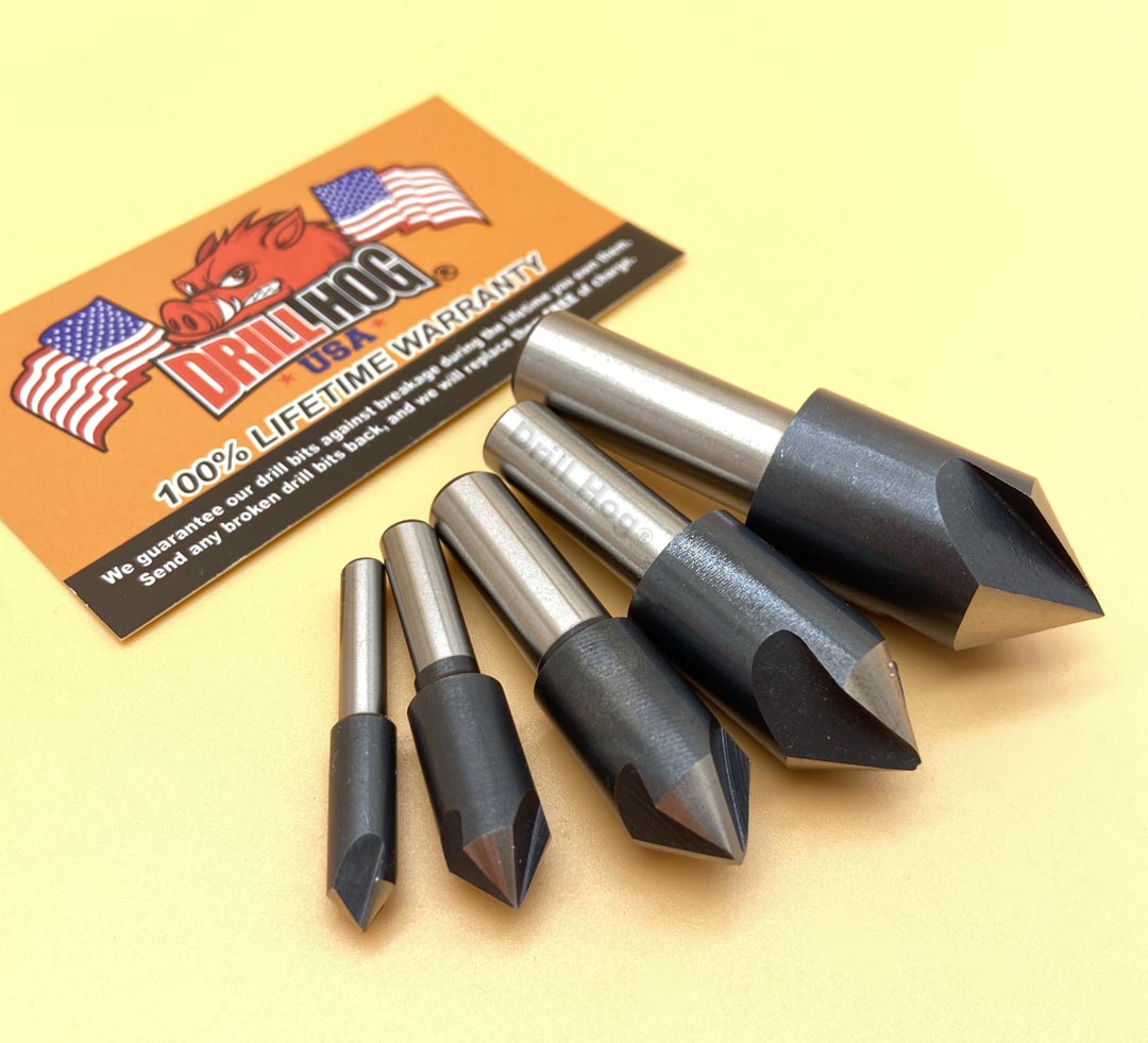 5 Pc Countersink Set 1/4, 3/8, 1/2, 5/8, 3/4 Reamer 3 Flute Cobalt Dri ...