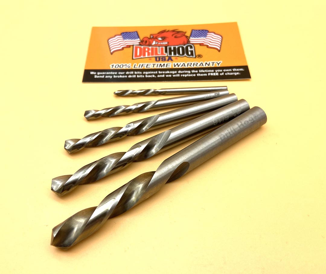 Drill Hog® 5 Pc Left Handed Drill Bit Set Niobium Nb41 with Free Cutti