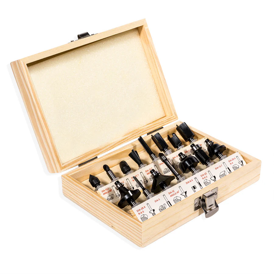 Drill Hog® 15 Piece Super Premium Carbide Router Bit Set Lifetime Warr