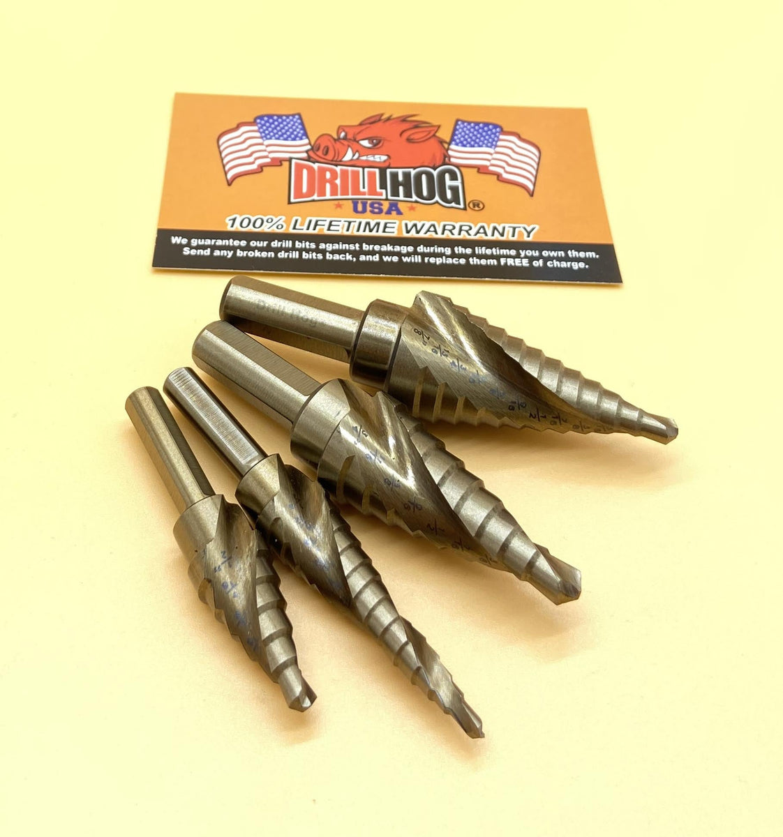 STEP BIT DEAL! Drill Hog® Cobalt Step Drill Bit Set 5 Pc M42 Spiral Fl