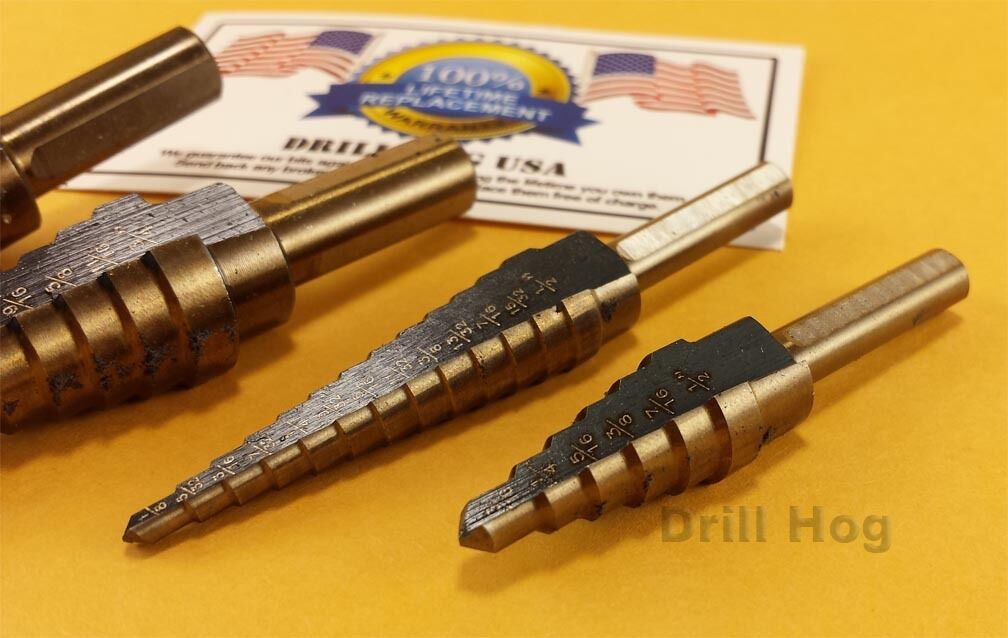 Drill Hog Step Drill Bit Step Set Drills Bits UNIBIT Moly 4Pc Lifetime